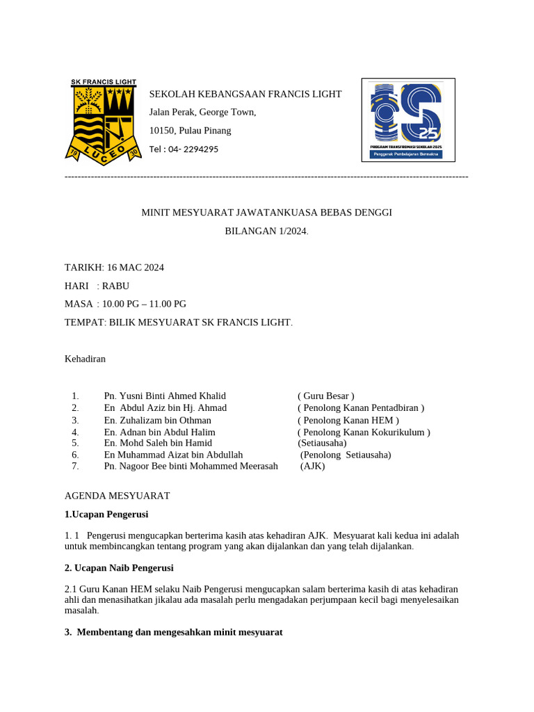 Minit Mesyuarat RMT 1 2024 | PDF