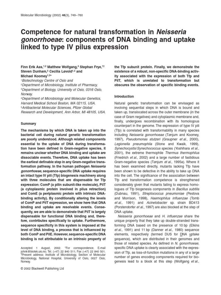 Aas et al. 2002 - Competence for natural transformation in Neisseria ...