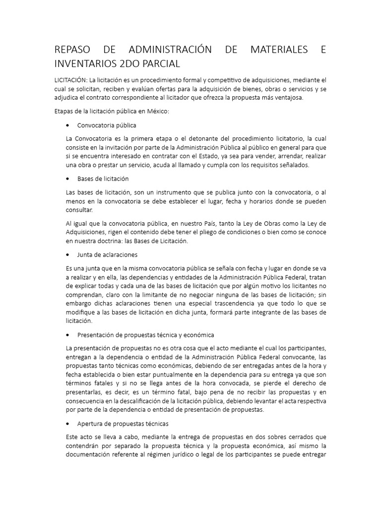 Repaso de Administración de Materiales e Inventarios 2do Parcial | PDF | Negociación