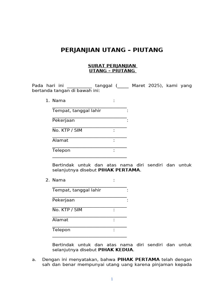 Contoh Surat Perjanjian Utang Piutang FH UII | PDF