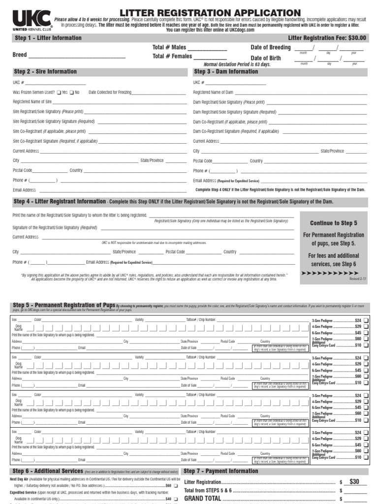 Litter Registration Application | PDF | Credit Card | Horse Breeding