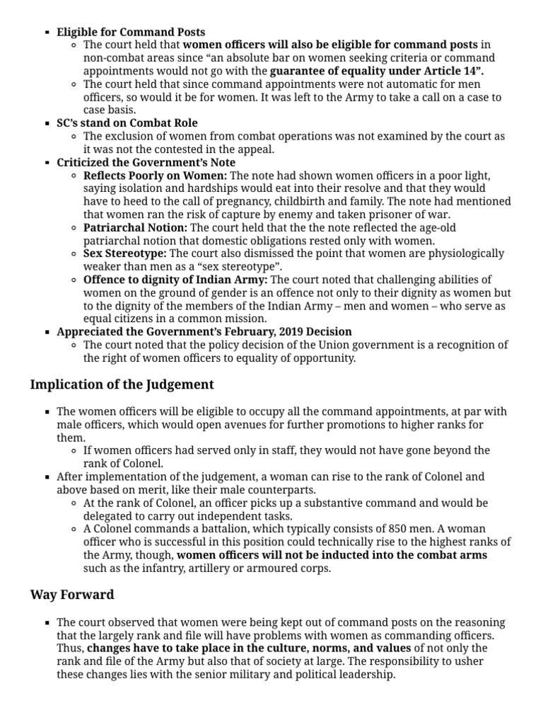 Women in Command: SC Ruling on Equality | PDF | Military Rank | Battalion