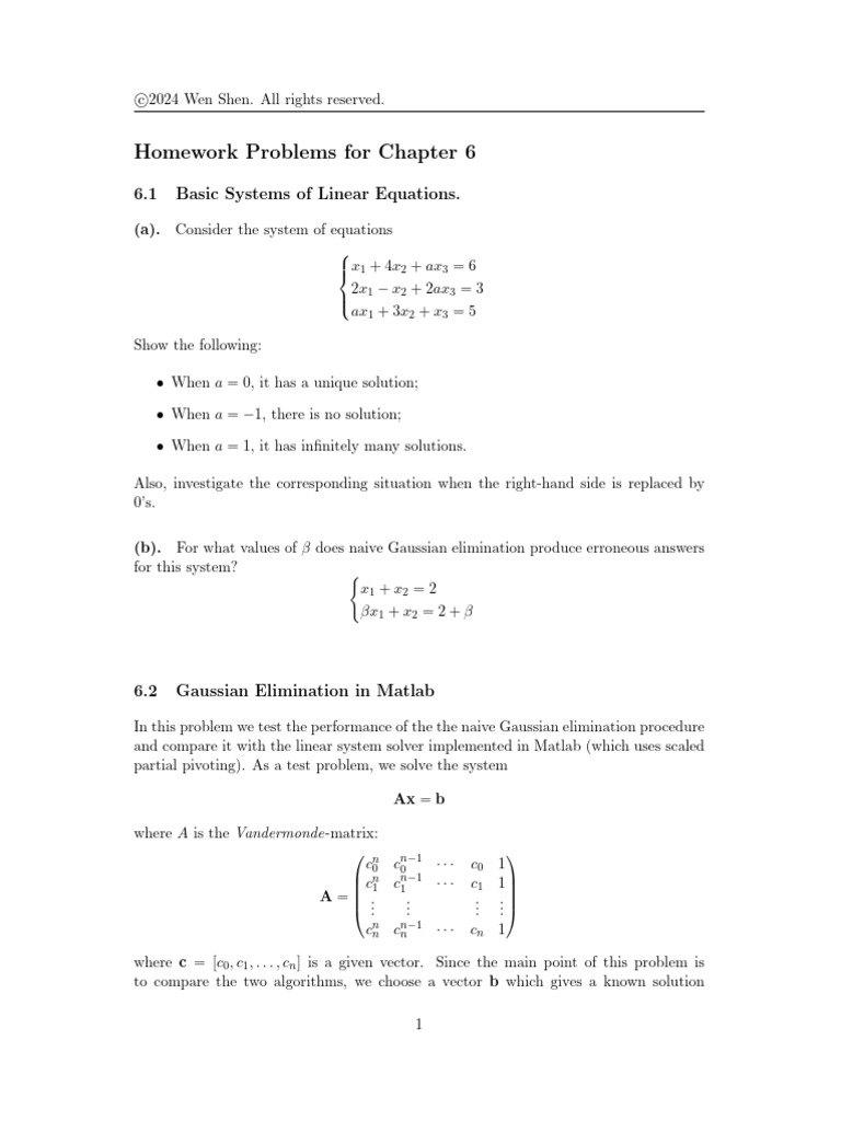 Hw6 2024 Spring | PDF | System Of Linear Equations | Algebra