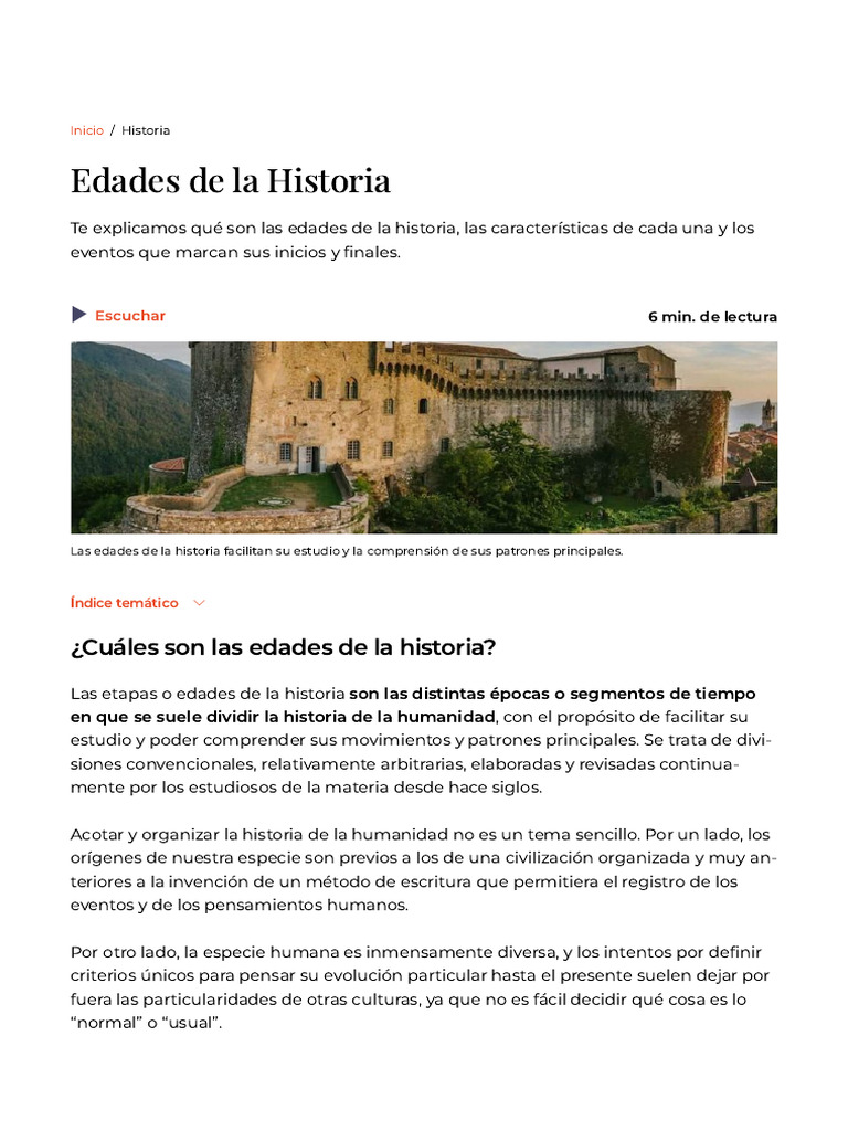 Edades de la Historia: Definición y Características | PDF | Historia ...