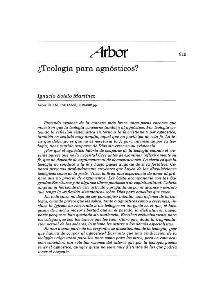 Teología sin fe: Perspectiva agnóstica | PDF | Tomás de Aquino | Ateísmo