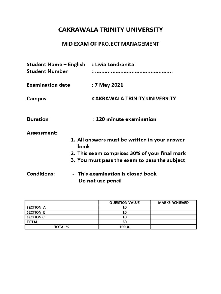 Project Management (Mid Term Exam) | PDF | Project Management | Business