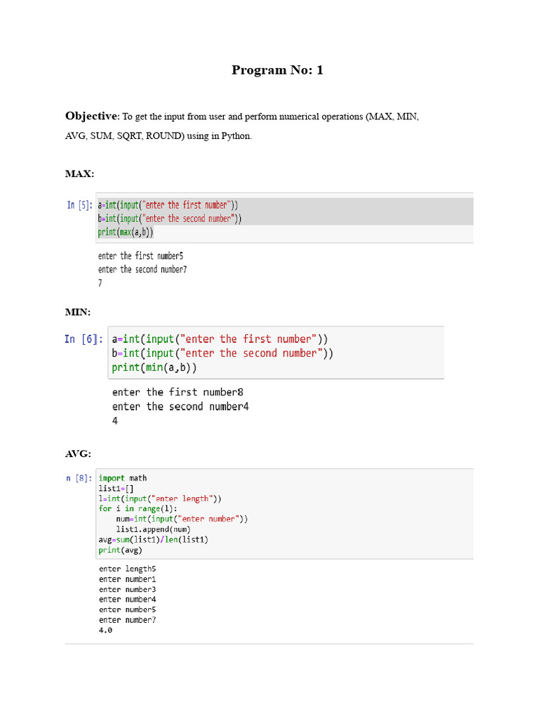 Min,max,avg,round using python | PDF