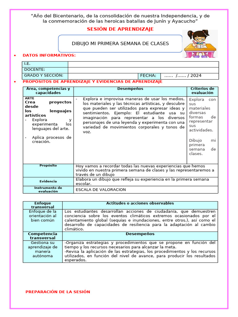 U1 S1 Sesion D5 Arte Mi Primera Semana de Clases | PDF | Aprendizaje ...