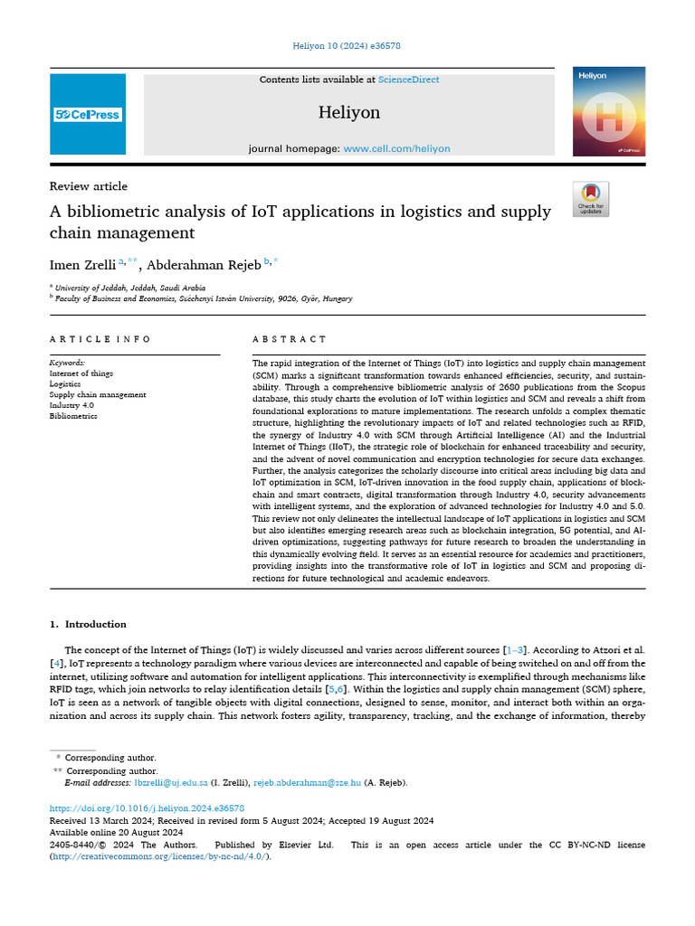 A Bibliometric Analysis of IoT Applications in Logistics and Supply | PDF | Supply Chain ...