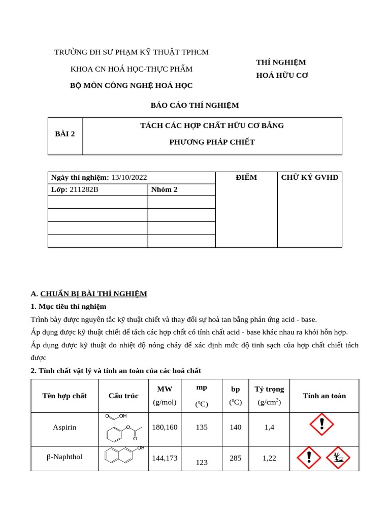 Bài 2 - TN Hóa H U Cơ | PDF