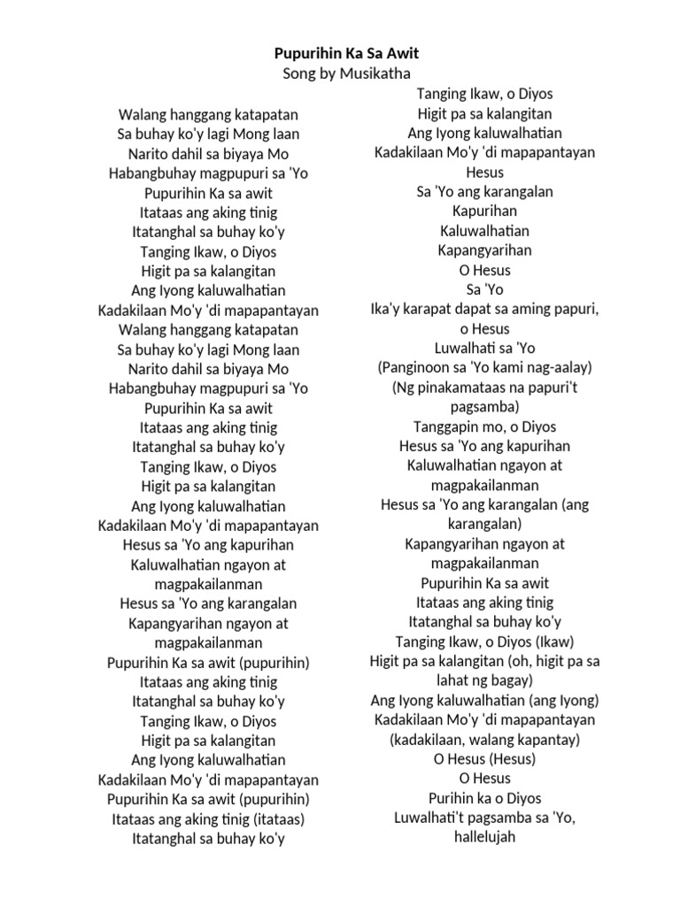 Pupurihin Ka Sa Awit LYRICS | PDF