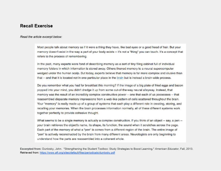 Recall_Exercise__Dunlosky (1) | PDF