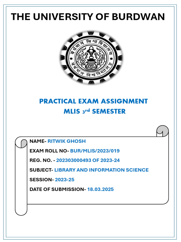 The University of Burdwan: Practical Exam Assignment Mlis 3 Semester | PDF