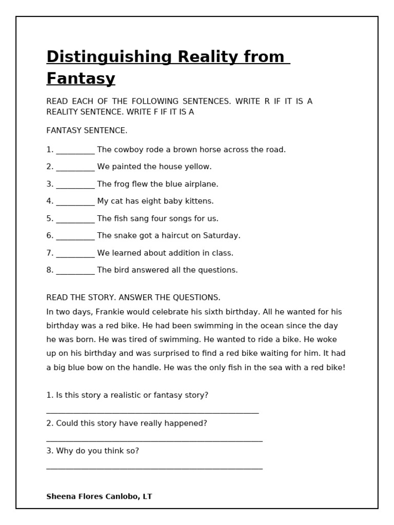 Reality vs. Fantasy: An Interactive Guide | PDF