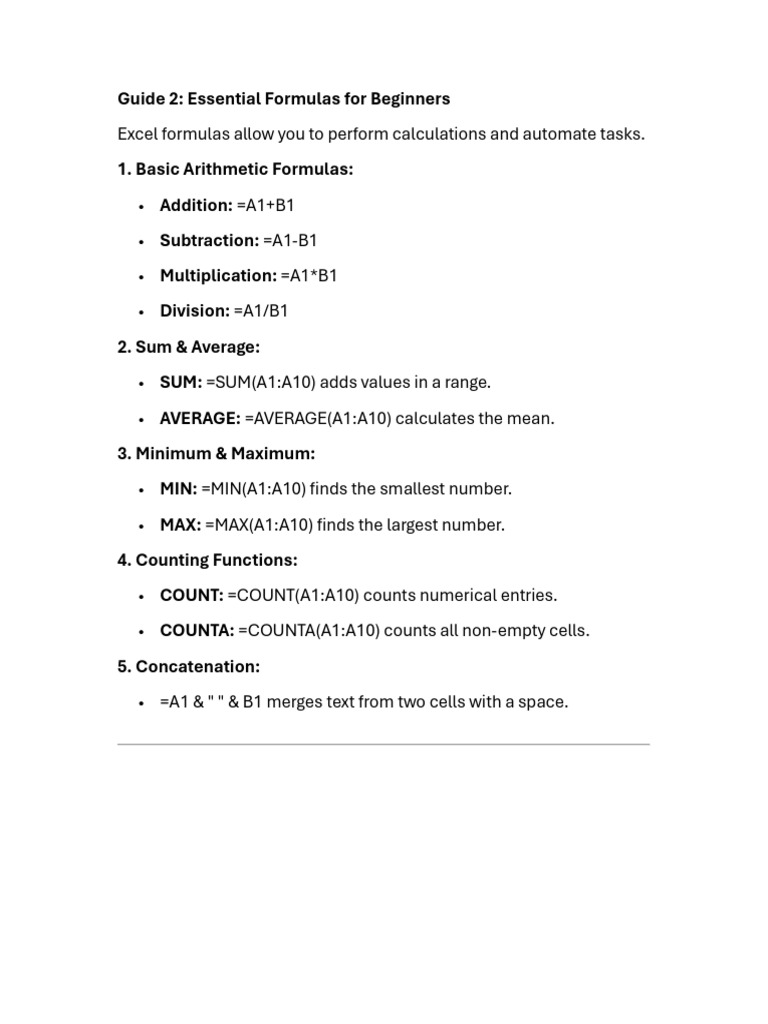Essential Formulas For Beginners | PDF