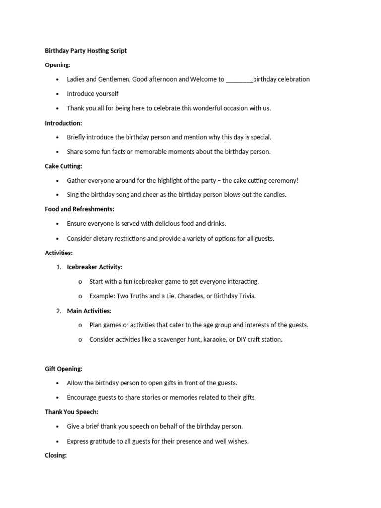 Birthday Party Hosting Script | PDF