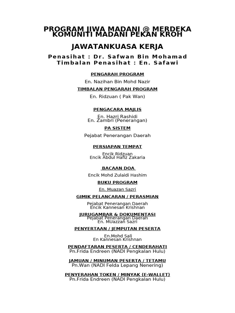 AJK PROGRAM JIWA MADANI @ MERDEKA | PDF