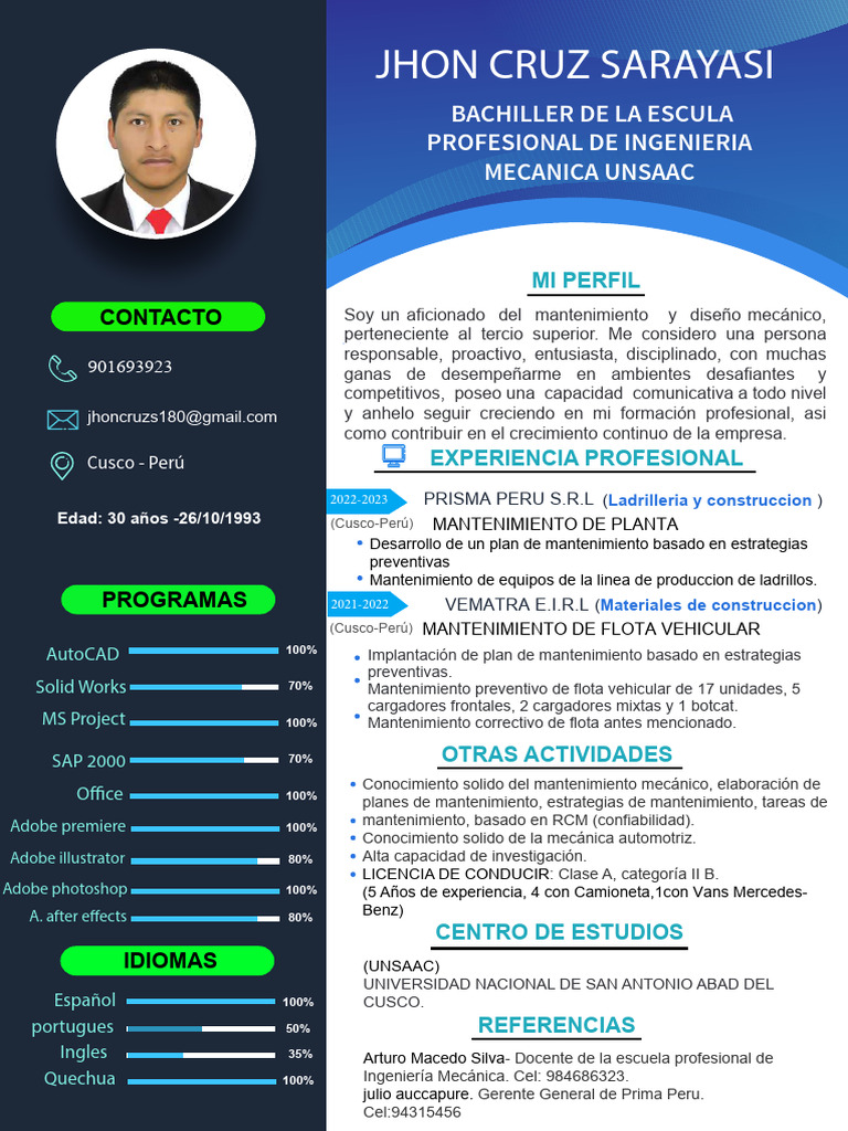 CV - Jhon Cruz Sarayasi para Poma | PDF
