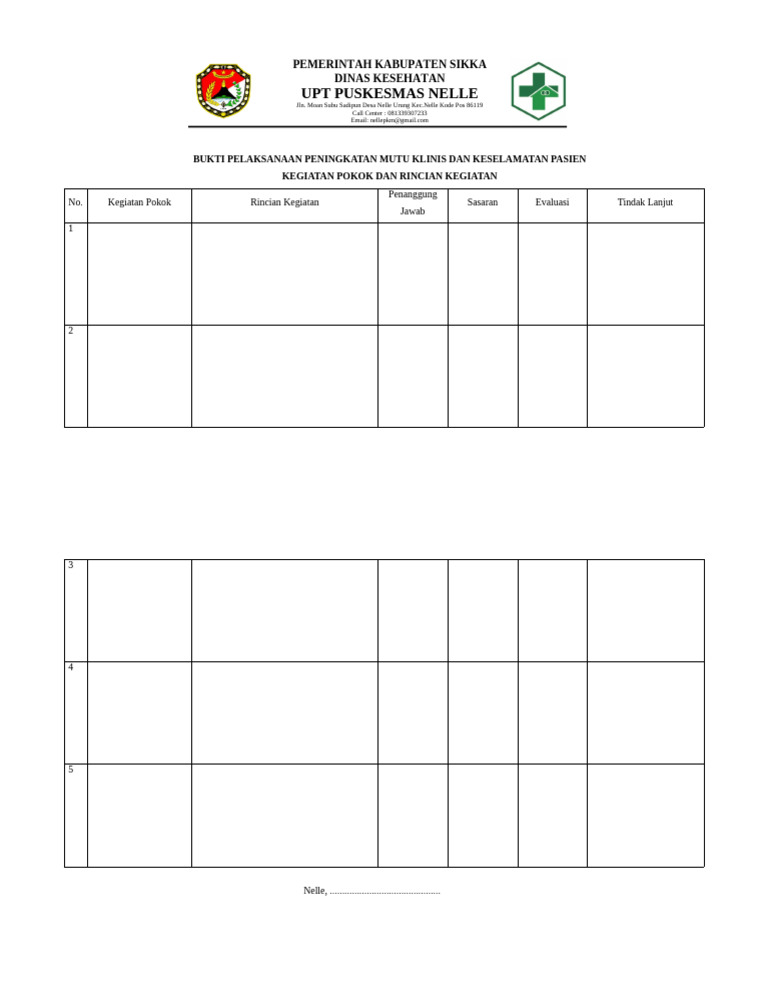 TABEL BUKTI PELAKSANAAN PENINGKATAN MUTU KLINIS | PDF