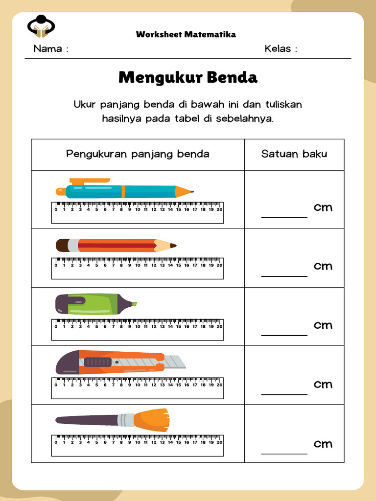 Mengukur Panjang Benda Dengan Satuan Baku Lembar Kerja Kuning Sederhana ...