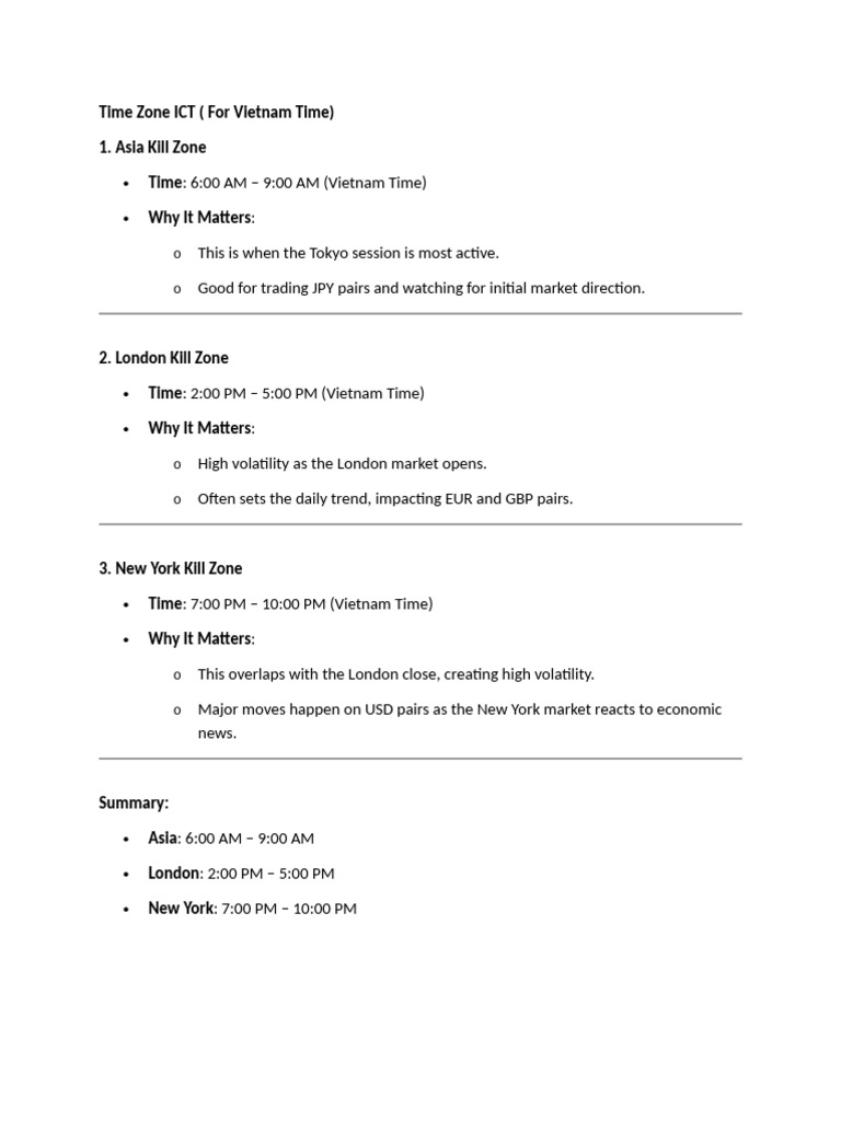 Forex Trading Kill Zones in Vietnam Time | PDF | Market Trend | Investing