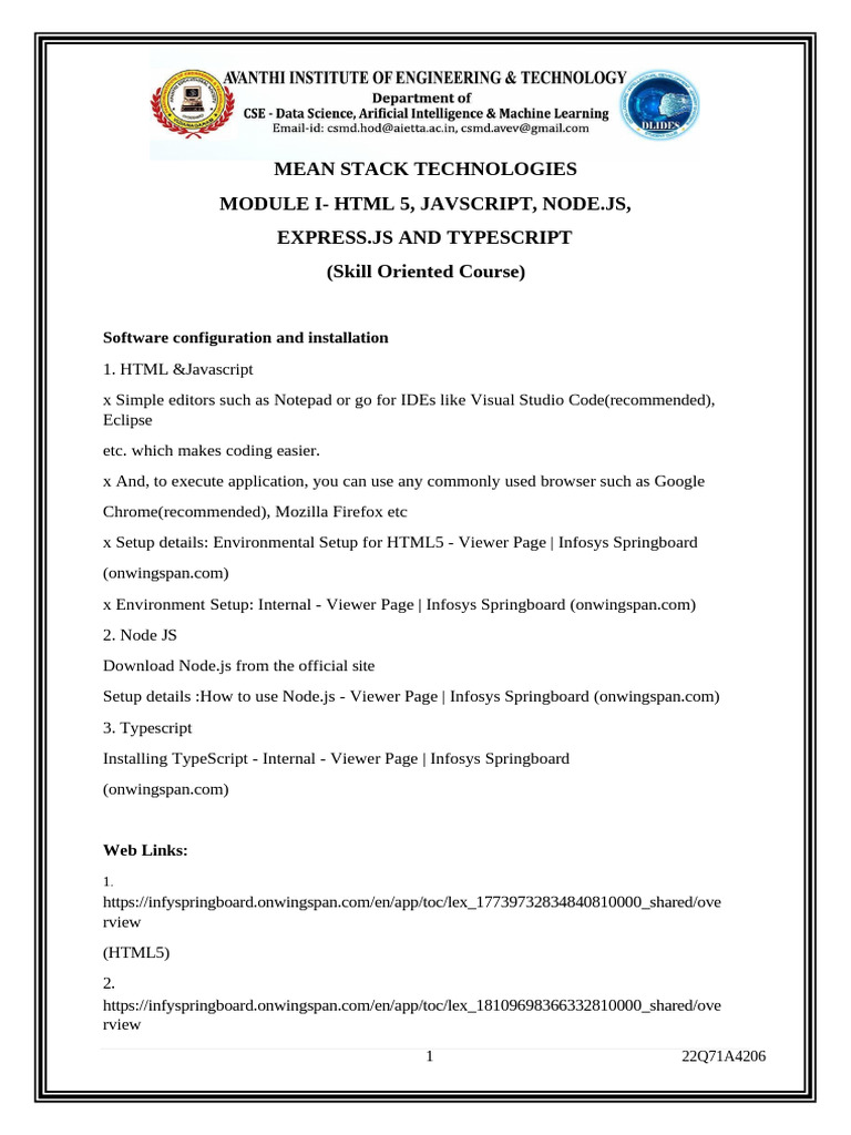Mean Stack 22Q71A4206 | PDF | Html Element | Java Script