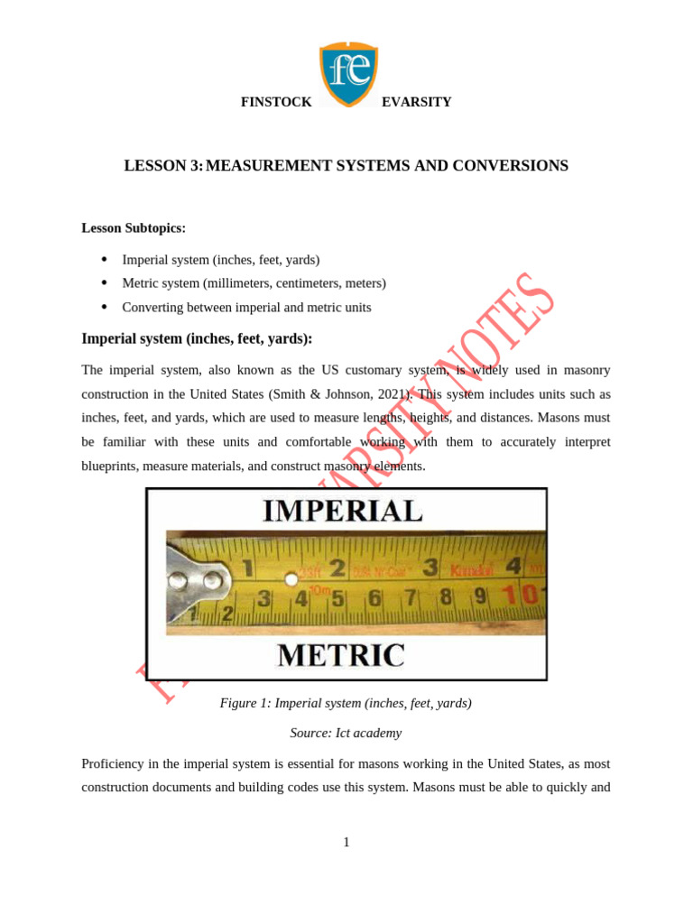 Lession 3 Dim008 Masonry Math and Measurements | PDF | Foot (Unit) | Measurement