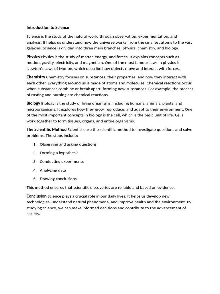 Introduction to Science Overview | PDF