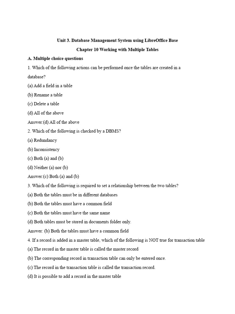 Part 2 Textbook exercise-Unit 3 Database Management System using LibreOffice Base | PDF ...