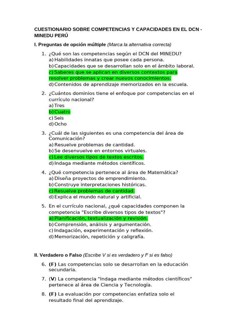 CUESTIONARIO CAPACIDADES Y COMPETENCIAS | PDF | Plan de estudios | Aprendizaje