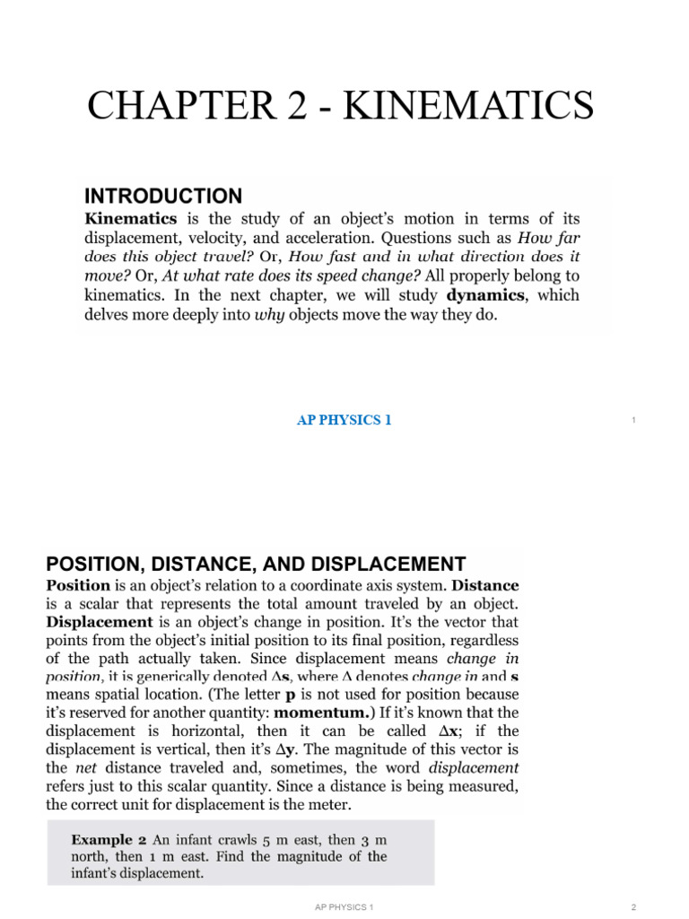 Kinematics Overview for AP Physics 1 | PDF