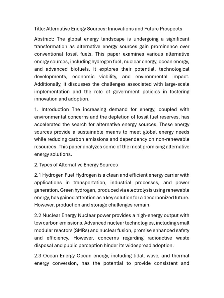 Future of Alternative Energy Sources | PDF | Energy Development ...