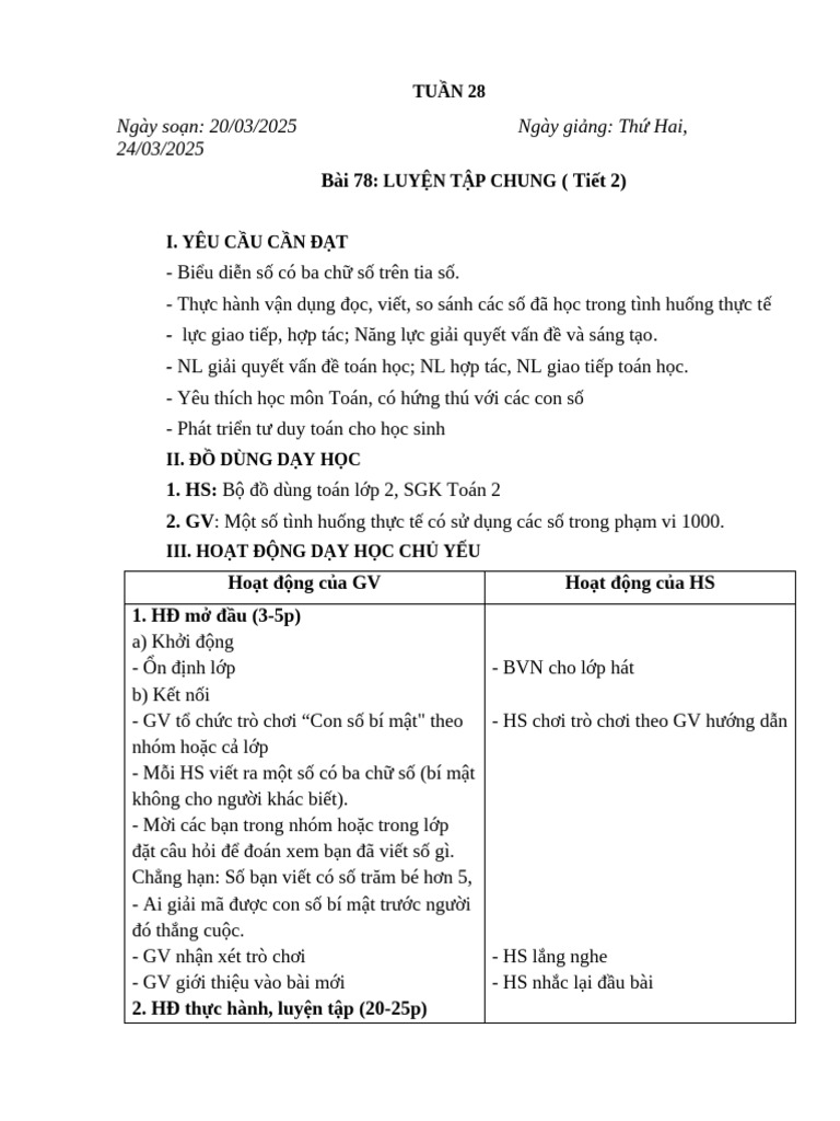 KHBD-2A1-Toán-TUẦN 28 | PDF
