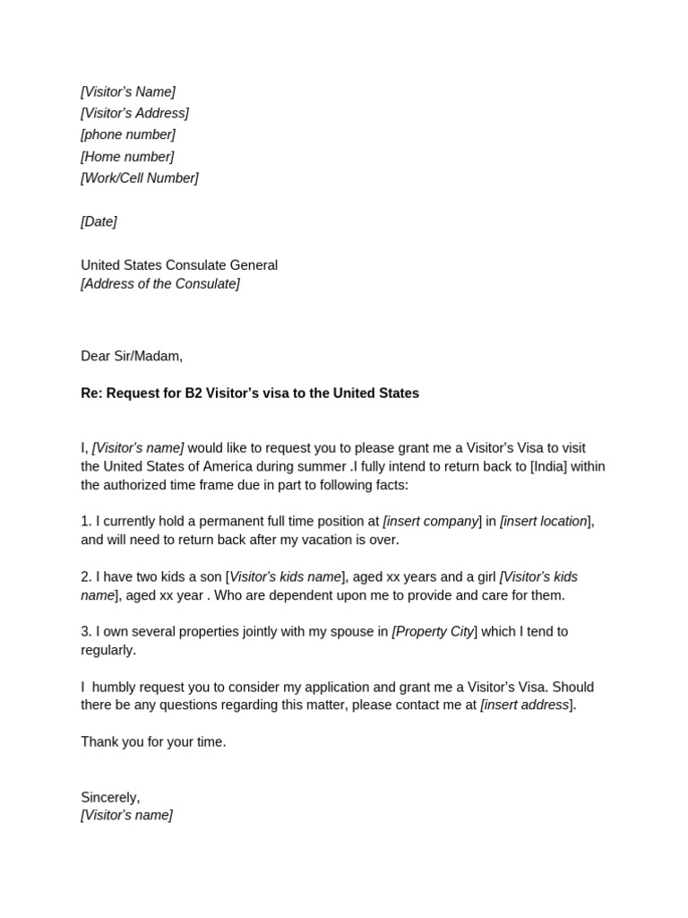 B2 Visa Cover Letter for Reapplication | PDF