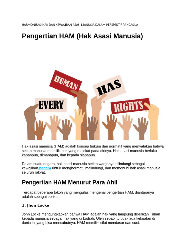 Harmonisasi Hak Dan Kewajiban Asasi Manusia Dalam Perspektif Pancasila | PDF