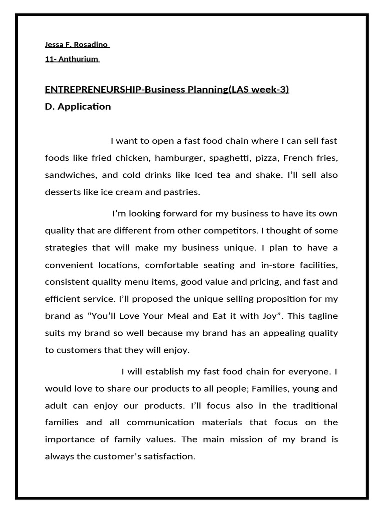 entrep activities(Long Bond Paper) | PDF | Fast Food | Brand