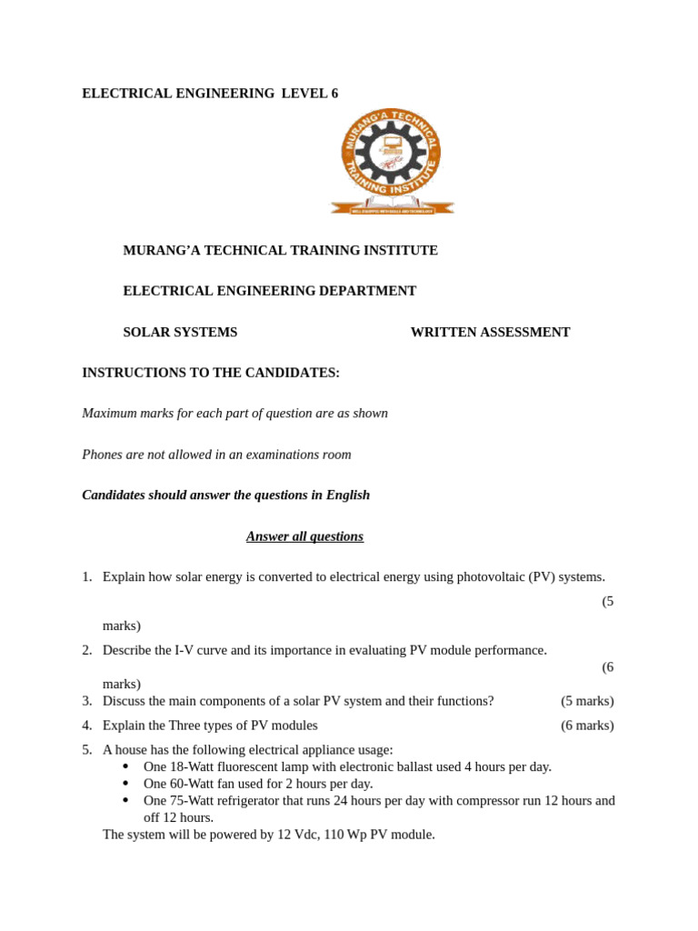 Electrical Engineering Level 6 Solar | PDF