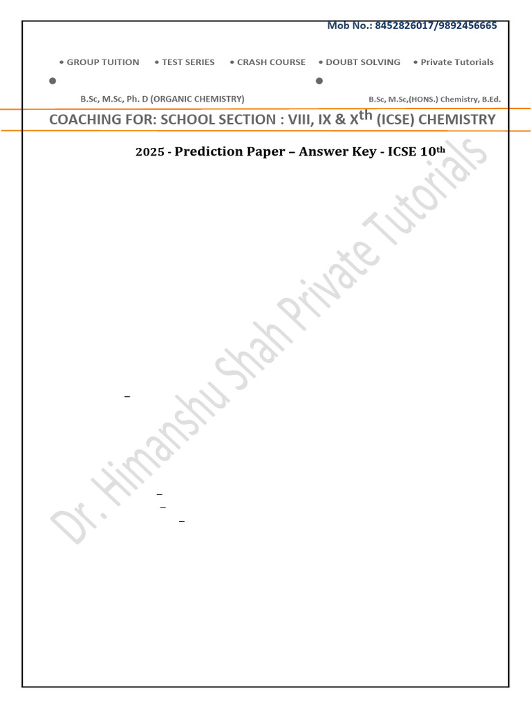 2025 - Practice Paper Answer Key | PDF | Hydroxide | Ion