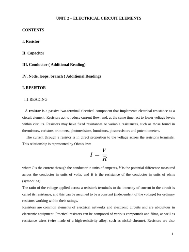 Unit 2 Electrical Circuit Elements | PDF | Capacitor | Resistor