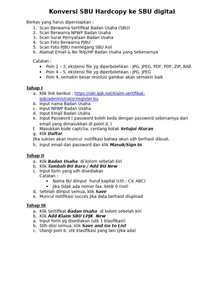 Konversi SBU Hardcopy ke SBU digital | PDF
