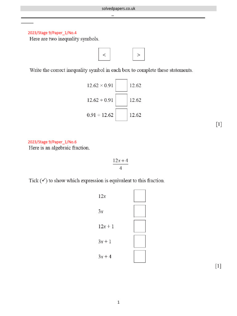 2023 Algebraic Representations and Manipulation Checkpoint Sec1 Math ...