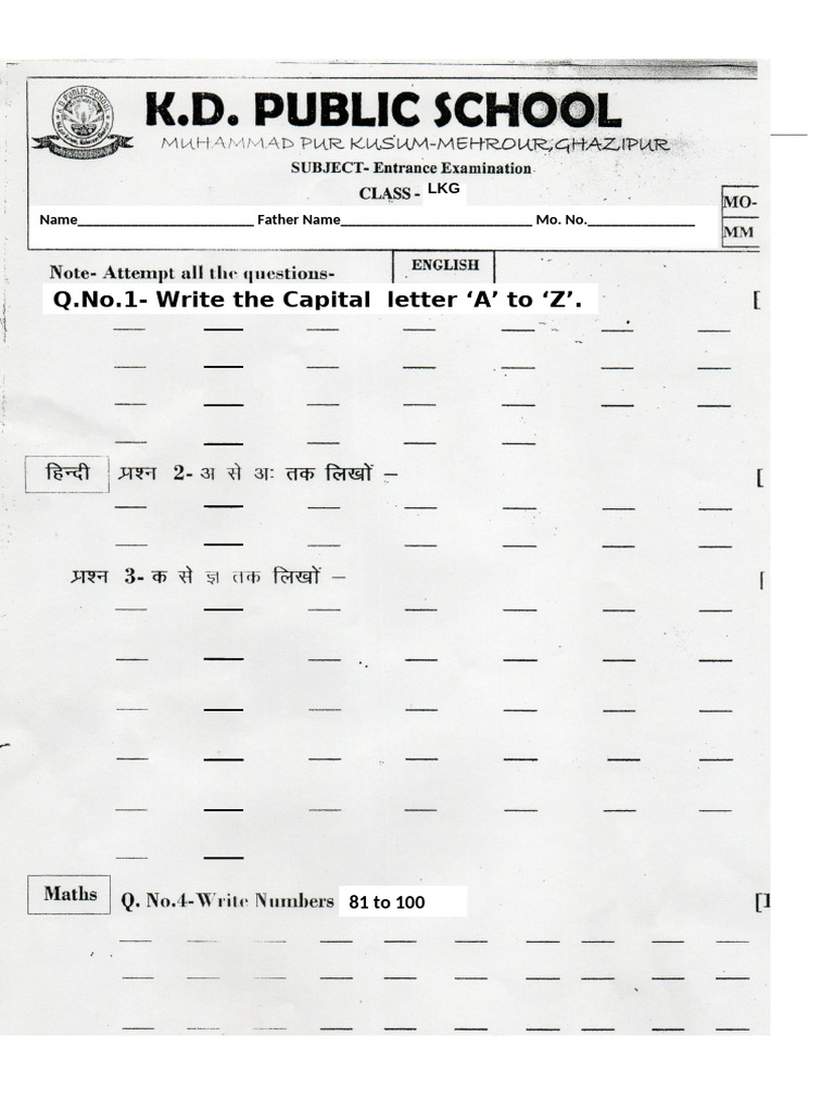 LKG Writing and GK Practice Paper | PDF
