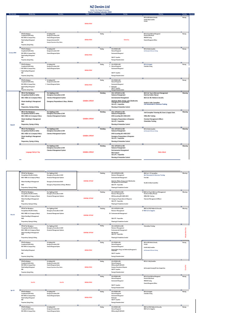 Training Calender Year 2024 | PDF | Occupational Safety And Health ...