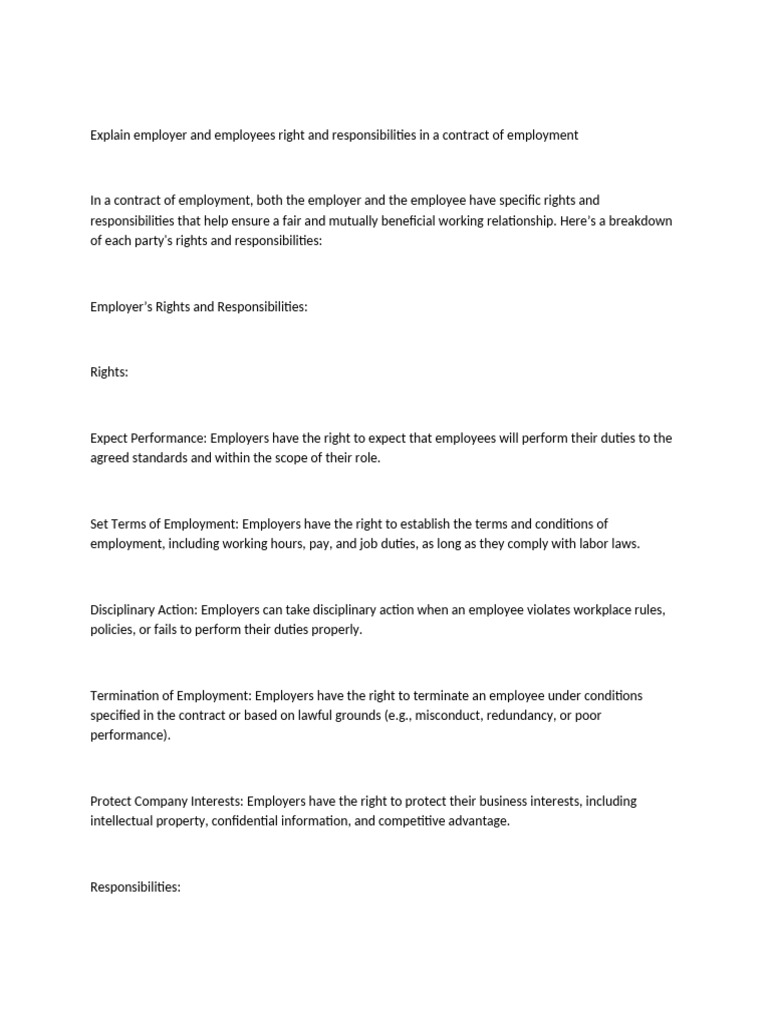 Employer&Employee Rights and Responsibilities | PDF | Employment ...