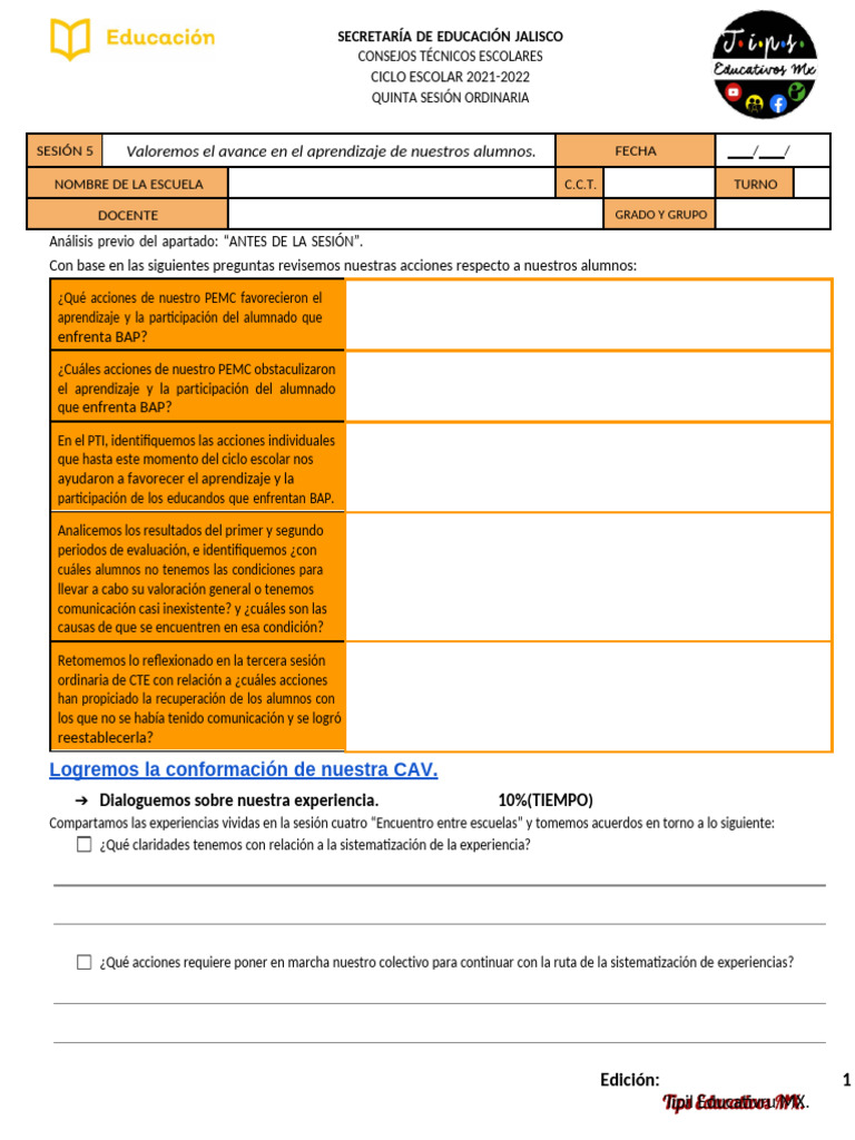 Formato Sugerido Cte 5 S. - Seguimiento A Pemc. Tipseducativosmx | PDF ...
