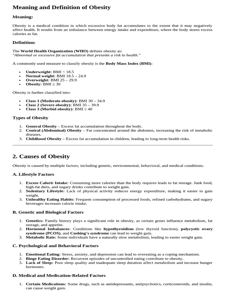 Meaning and Definition of Obesity | PDF | Obesity | Body Mass Index