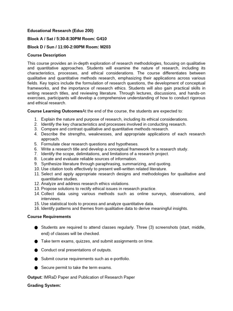 Educ 200 - Educational Research | PDF | Methodology | Qualitative Research