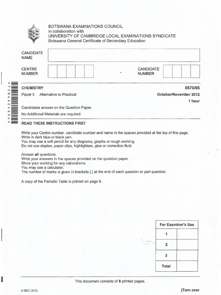 Chemistry Pp5 - Practical Exam-2012 | PDF