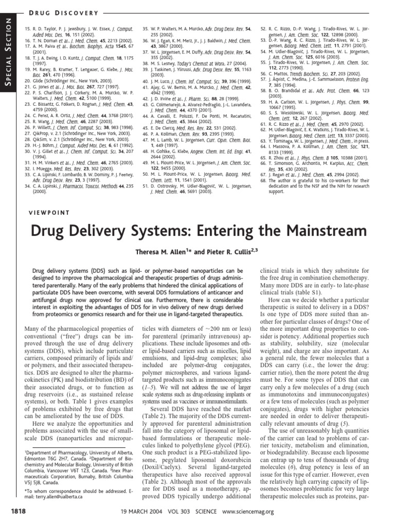Drug Delivery Systems Entering The Mains | PDF | Liposome | Pharmacology
