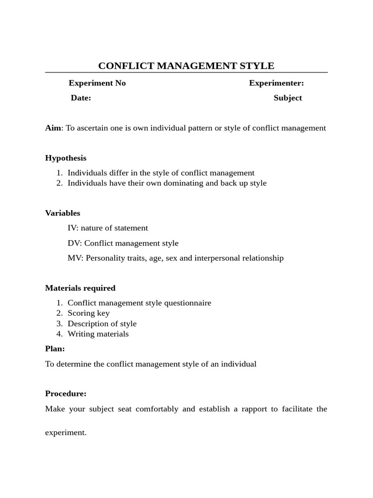 Assessing Conflict Management Styles | PDF